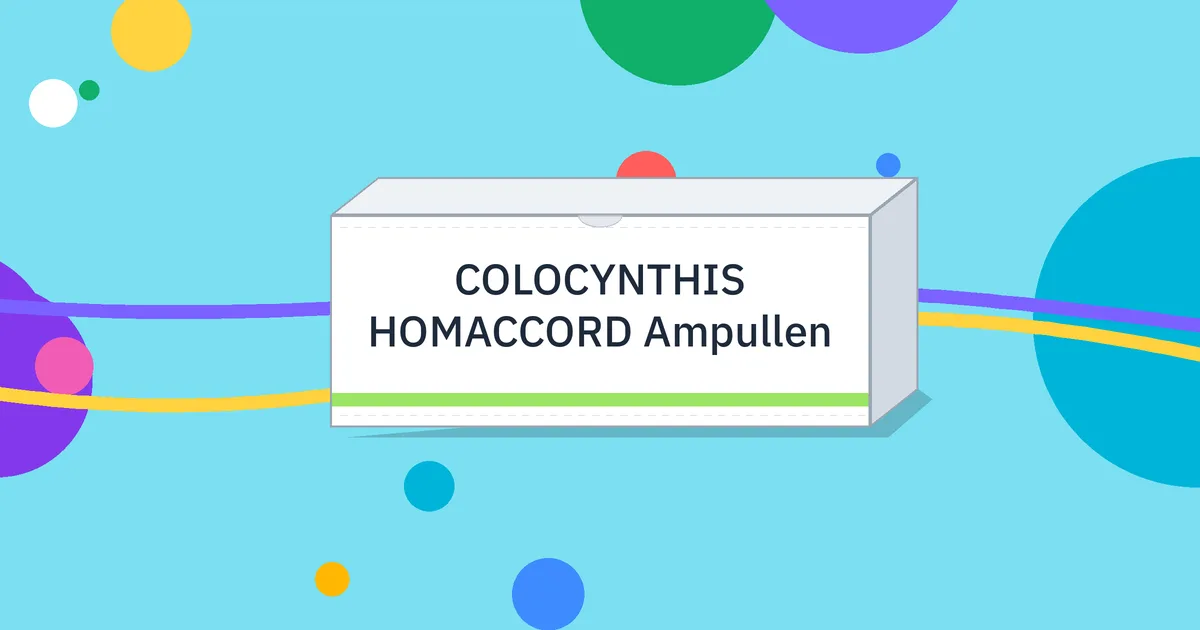 Symbolbild: Packung mit der Aufschrift COLOCYNTHIS HOMACCORD Ampullen (PZN 00228542) – Verfügbarkeit und Bezug in Apotheken in Frankfurt am Main