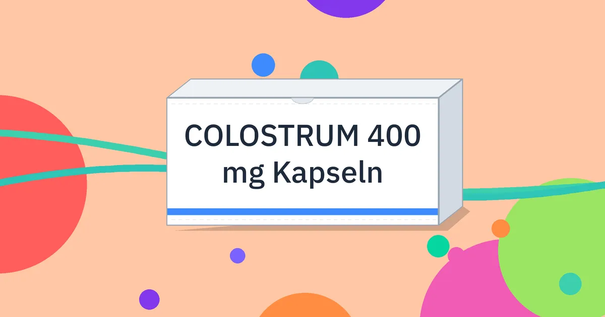 Symbolbild: Packung mit der Aufschrift COLOSTRUM 400 mg Kapseln (PZN 17618514) – Verfügbarkeit und Bezug in Apotheken in Frankfurt am Main