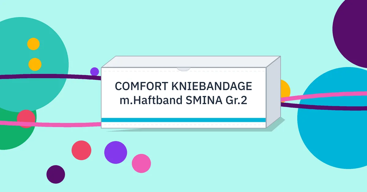 Symbolbild: Packung mit der Aufschrift COMFORT KNIEBANDAGE m.Haftband SMINA Gr.2 (PZN 20162785) – Verfügbarkeit und Bezug in Apotheken in Frankfurt am Main
