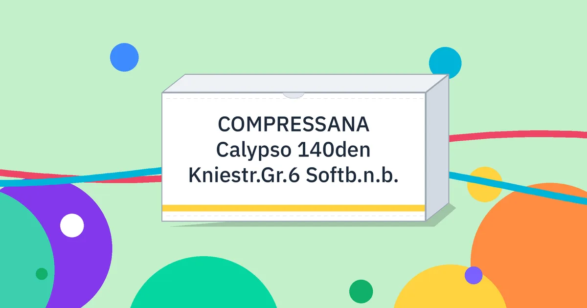 Symbolbild: Packung mit der Aufschrift COMPRESSANA Calypso 140den Kniestr.Gr.6 Softb.n.b. (PZN 11218191) – Verfügbarkeit und Bezug in Apotheken in Frankfurt am Main
