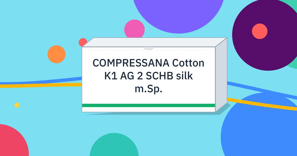 Symbolbild: Packung mit der Aufschrift COMPRESSANA Cotton K1 AG 2 SCHB silk m.Sp. (PZN 16959584) – Verfügbarkeit und Bezug in Apotheken in Frankfurt am Main