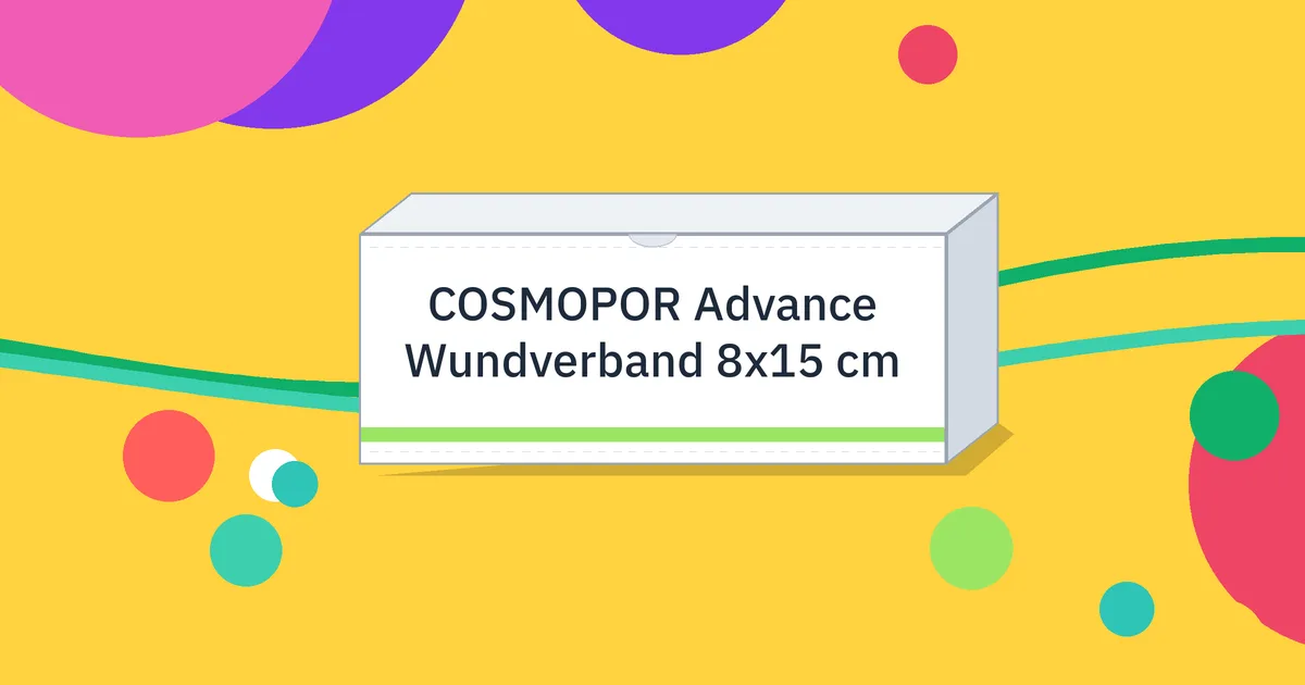 Symbolbild: Packung mit der Aufschrift COSMOPOR Advance Wundverband 8x15 cm (PZN 18715343) – Verfügbarkeit und Bezug in Apotheken in Frankfurt am Main