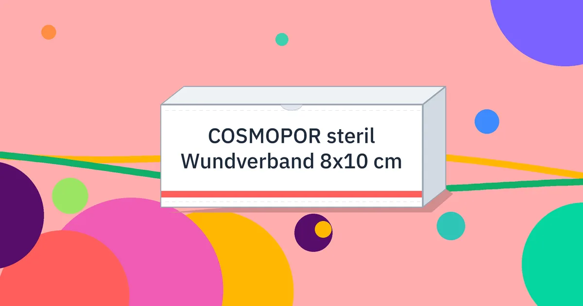 Symbolbild: Packung mit der Aufschrift COSMOPOR steril Wundverband 8x10 cm (PZN 00896350) – Verfügbarkeit und Bezug in Apotheken in Frankfurt am Main