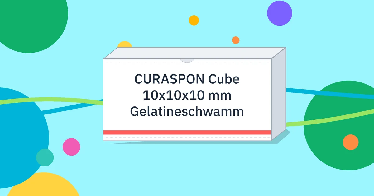 Symbolbild: Packung mit der Aufschrift CURASPON Cube 10x10x10 mm Gelatineschwamm (PZN 16210194) – Verfügbarkeit und Bezug in Apotheken in Frankfurt am Main