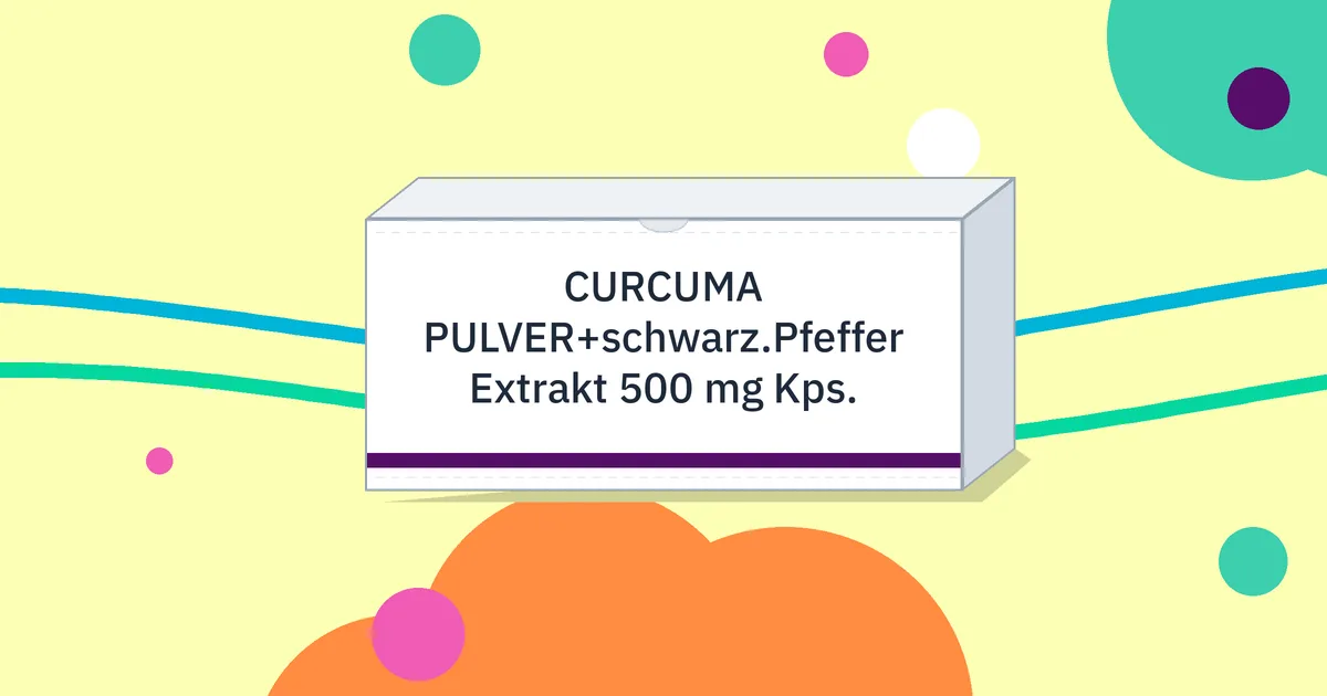 Symbolbild: Packung mit der Aufschrift CURCUMA PULVER+schwarz.Pfeffer Extrakt 500 mg Kps. (PZN 11101477) – Verfügbarkeit und Bezug in Apotheken in Frankfurt am Main