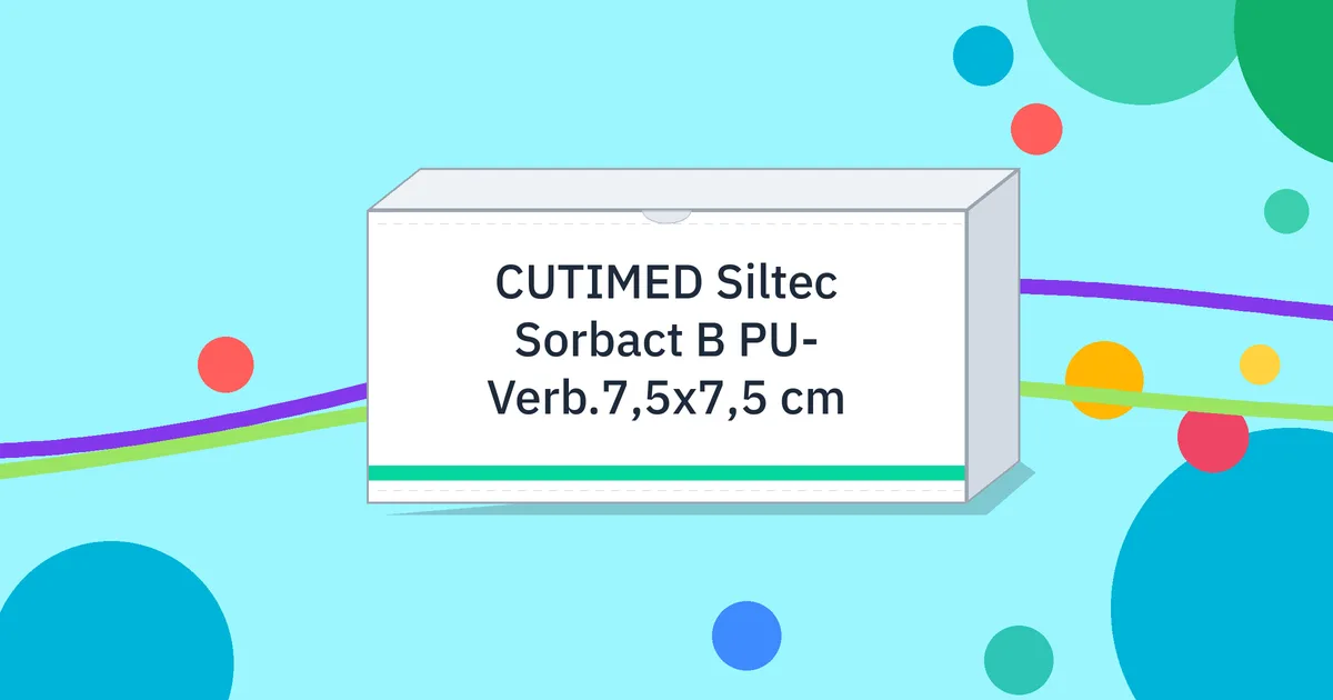 Symbolbild: Packung mit der Aufschrift CUTIMED Siltec Sorbact B PU-Verb.7,5x7,5 cm (PZN 19460023) – Verfügbarkeit und Bezug in Apotheken in Frankfurt am Main