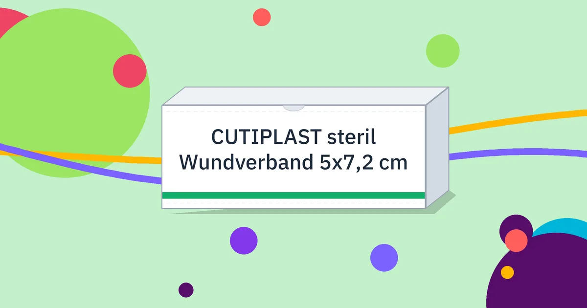 Symbolbild: Packung mit der Aufschrift CUTIPLAST steril Wundverband 5x7,2 cm (PZN 14261052) – Verfügbarkeit und Bezug in Apotheken in Frankfurt am Main