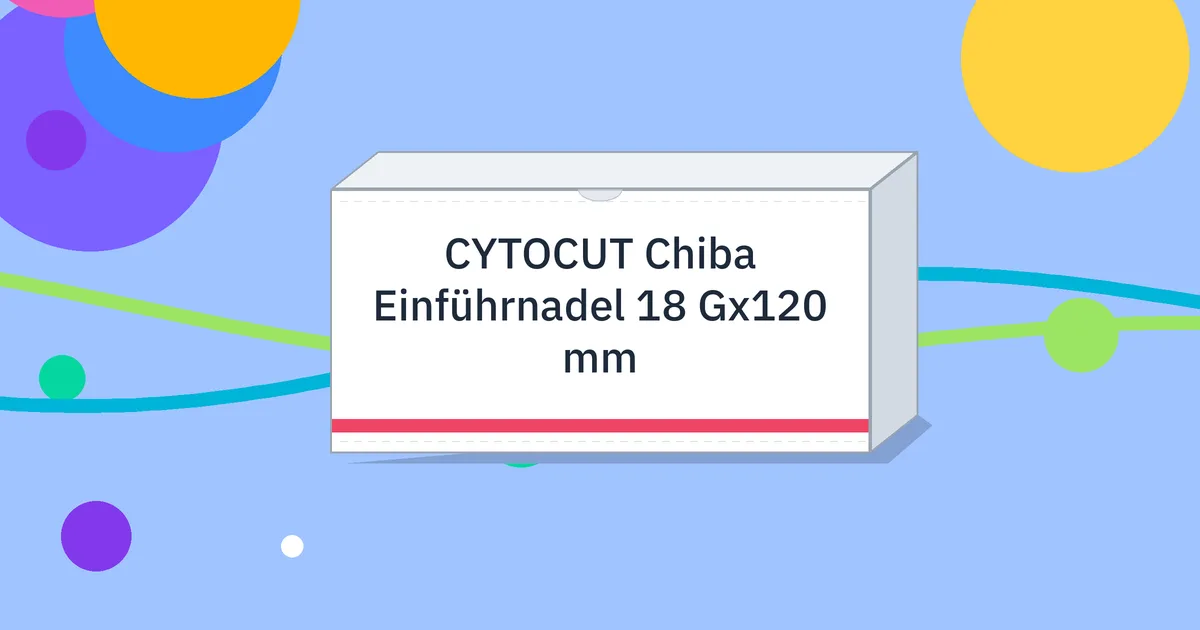 Symbolbild: Packung mit der Aufschrift CYTOCUT Chiba Einführnadel 18 Gx120 mm (PZN 16919188) – Verfügbarkeit und Bezug in Apotheken in Frankfurt am Main