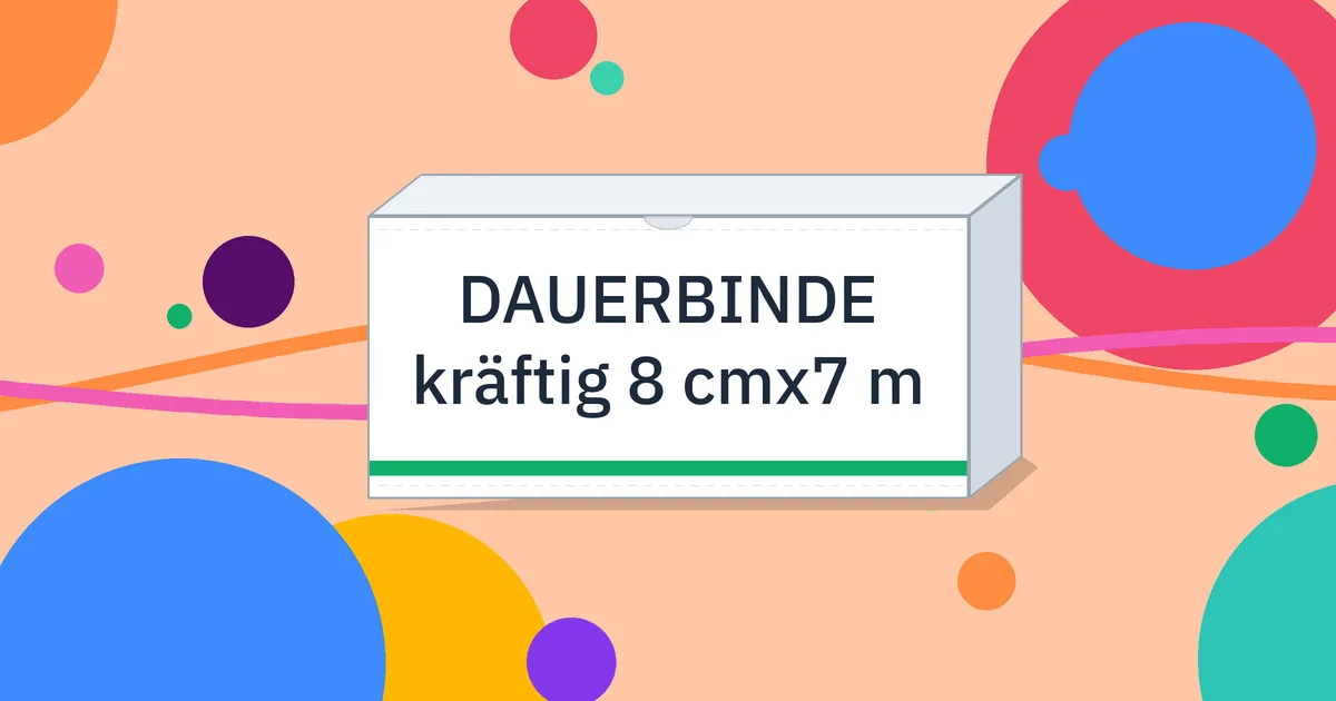 Symbolbild: Packung mit der Aufschrift DAUERBINDE kräftig 8 cmx7 m (PZN 19068012) – Verfügbarkeit und Bezug in Apotheken in Frankfurt am Main