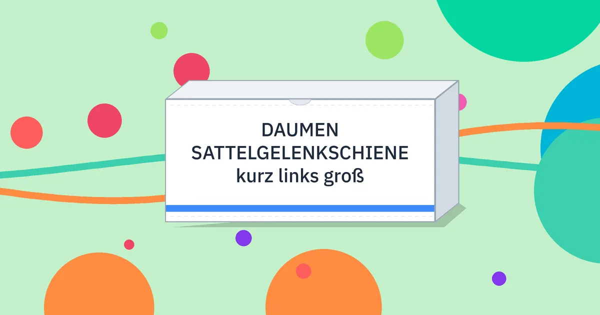Symbolbild: Packung mit der Aufschrift DAUMEN SATTELGELENKSCHIENE kurz links groß (PZN 02639634) – Verfügbarkeit und Bezug in Apotheken in Frankfurt am Main