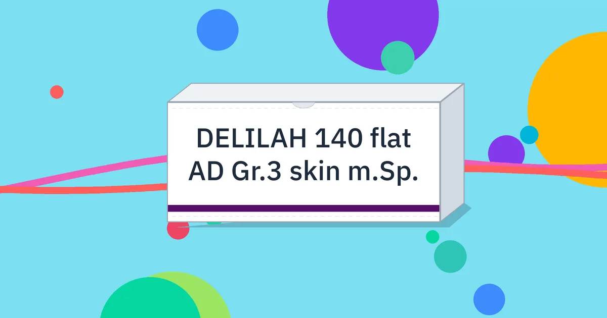 Symbolbild: Packung mit der Aufschrift DELILAH 140 flat AD Gr.3 skin m.Sp. (PZN 14247017) – Verfügbarkeit und Bezug in Apotheken in Frankfurt am Main