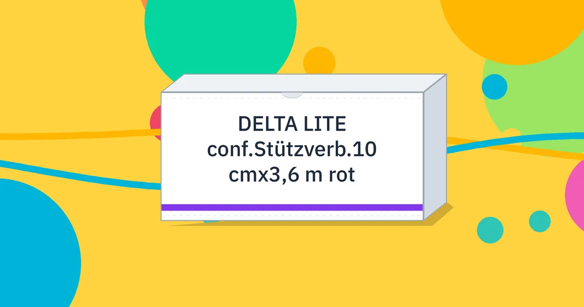 Symbolbild: Packung mit der Aufschrift DELTA LITE conf.Stützverb.10 cmx3,6 m rot (PZN 04252709) – Verfügbarkeit und Bezug in Apotheken in Frankfurt am Main