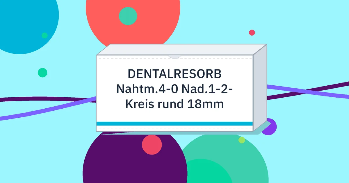 Symbolbild: Packung mit der Aufschrift DENTALRESORB Nahtm.4-0 Nad.1-2-Kreis rund 18mm (PZN 11003450) – Verfügbarkeit und Bezug in Apotheken in Frankfurt am Main