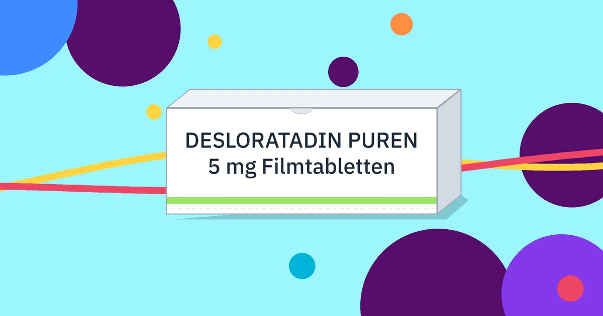 Symbolbild: Packung mit der Aufschrift DESLORATADIN PUREN 5 mg Filmtabletten (PZN 13359234) – Verfügbarkeit und Bezug in Apotheken in Frankfurt am Main