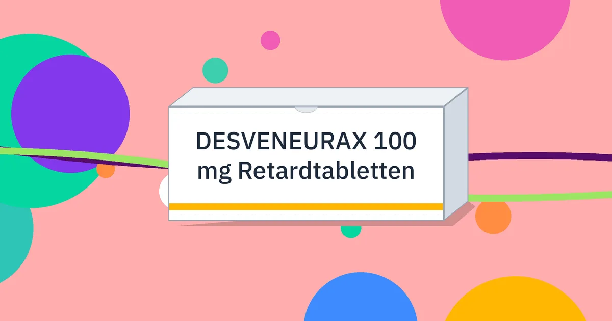 Symbolbild: Packung mit der Aufschrift DESVENEURAX 100 mg Retardtabletten (PZN 18112372) – Verfügbarkeit und Bezug in Apotheken in Frankfurt am Main