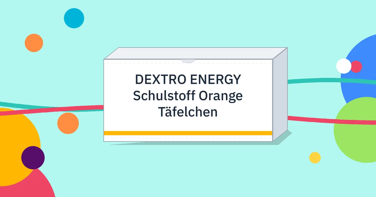 Symbolbild: Packung mit der Aufschrift DEXTRO ENERGY Schulstoff Orange Täfelchen (PZN 09245996) – Verfügbarkeit und Bezug in Apotheken in Frankfurt am Main