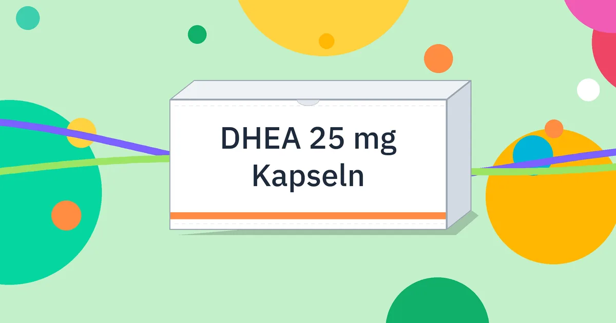 Symbolbild: Packung mit der Aufschrift DHEA 25 mg Kapseln (PZN 10143396) – Verfügbarkeit und Bezug in Apotheken in Frankfurt am Main