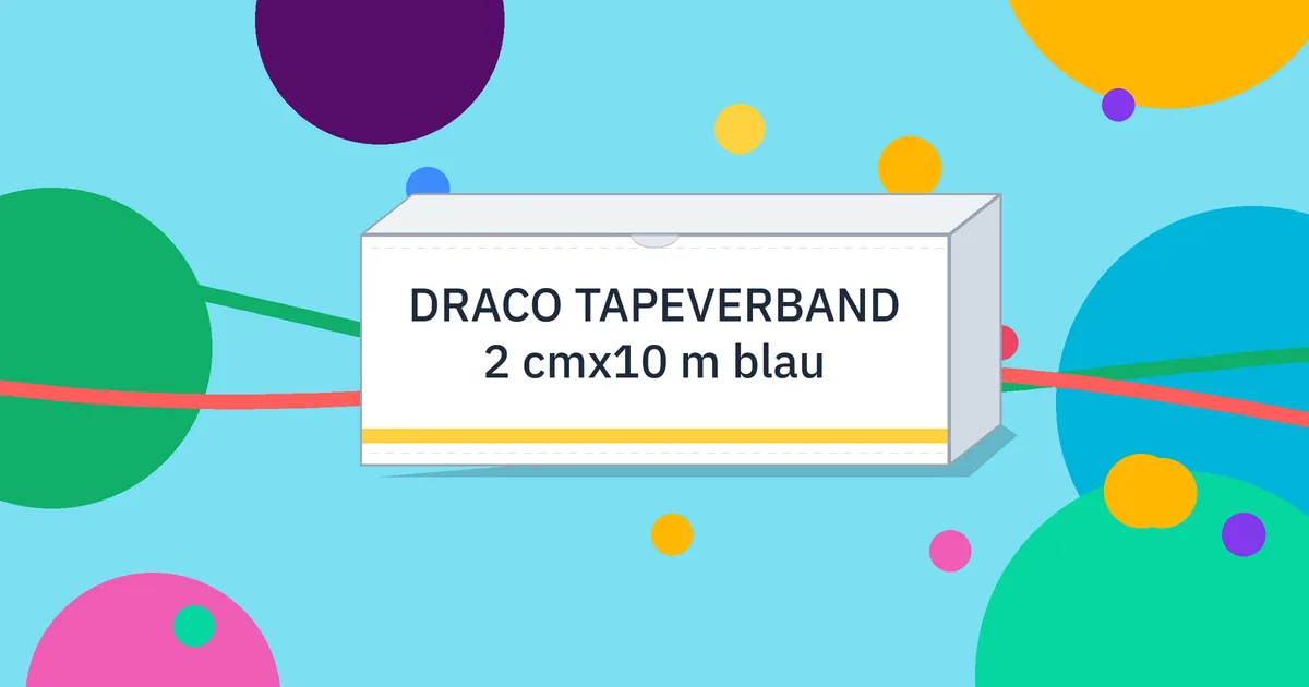 Symbolbild: Packung mit der Aufschrift DRACO TAPEVERBAND 2 cmx10 m blau (PZN 02582443) – Verfügbarkeit und Bezug in Apotheken in Frankfurt am Main