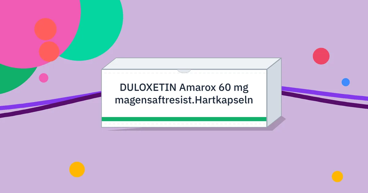 Symbolbild: Packung mit der Aufschrift DULOXETIN Amarox 60 mg magensaftresist.Hartkapseln (PZN 17932334) – Verfügbarkeit und Bezug in Apotheken in Frankfurt am Main