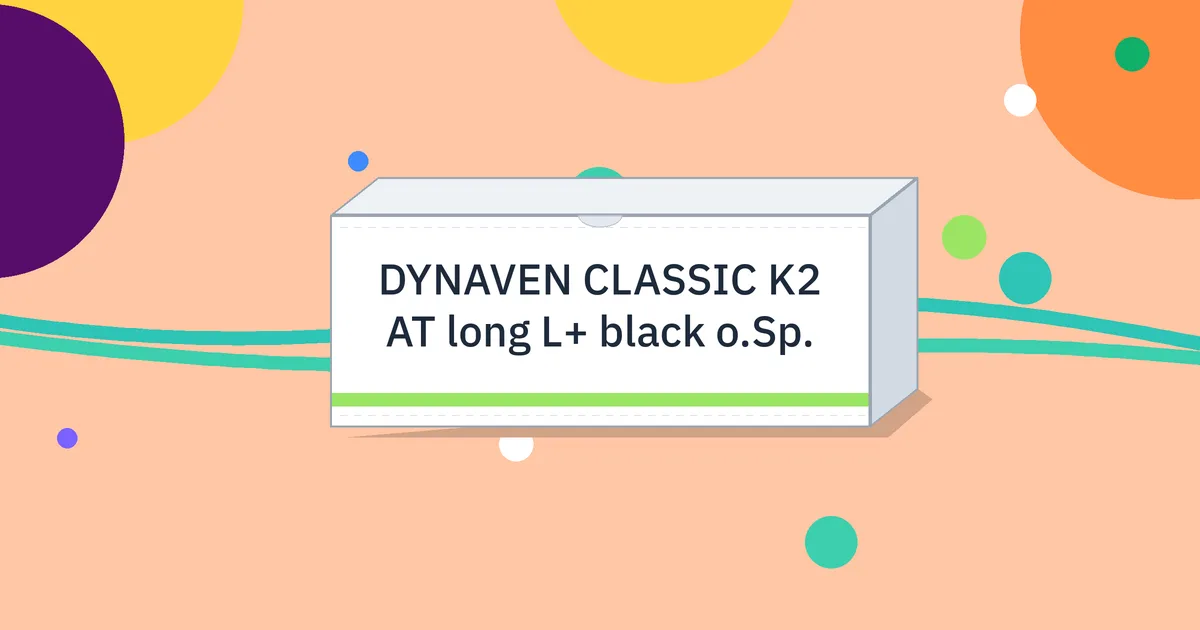 Symbolbild: Packung mit der Aufschrift DYNAVEN CLASSIC K2 AT long L+ black o.Sp. (PZN 18418970) – Verfügbarkeit und Bezug in Apotheken in Frankfurt am Main