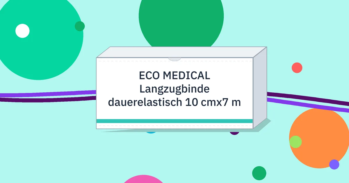 Symbolbild: Packung mit der Aufschrift ECO MEDICAL Langzugbinde dauerelastisch 10 cmx7 m (PZN 00743296) – Verfügbarkeit und Bezug in Apotheken in Frankfurt am Main