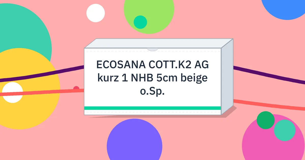 Symbolbild: Packung mit der Aufschrift ECOSANA COTT.K2 AG kurz 1 NHB 5cm beige o.Sp. (PZN 16948586) – Verfügbarkeit und Bezug in Apotheken in Frankfurt am Main