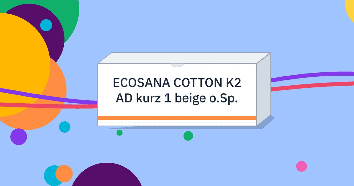 Symbolbild: Packung mit der Aufschrift ECOSANA COTTON K2 AD kurz 1 beige o.Sp. (PZN 16947167) – Verfügbarkeit und Bezug in Apotheken in Frankfurt am Main