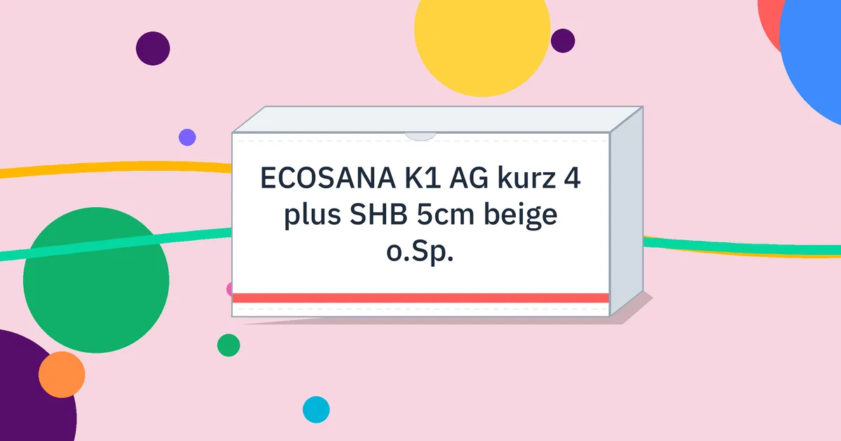 Symbolbild: Packung mit der Aufschrift ECOSANA K1 AG kurz 4 plus SHB 5cm beige o.Sp. (PZN 04728419) – Verfügbarkeit und Bezug in Apotheken in Frankfurt am Main