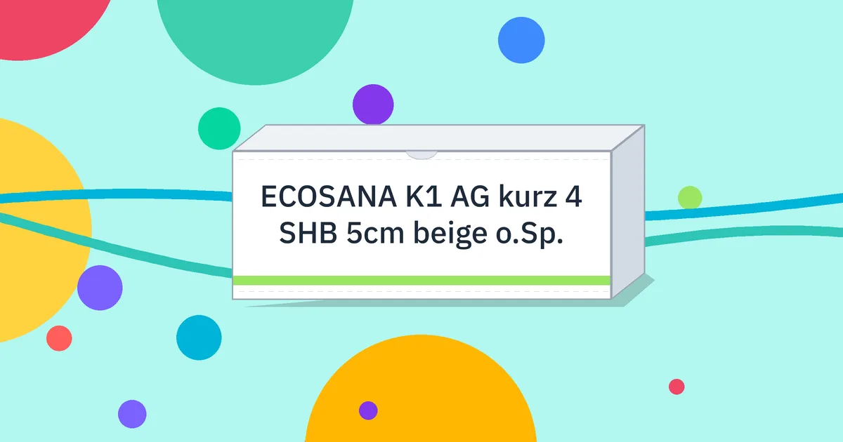 Symbolbild: Packung mit der Aufschrift ECOSANA K1 AG kurz 4 SHB 5cm beige o.Sp. (PZN 04728282) – Verfügbarkeit und Bezug in Apotheken in Frankfurt am Main