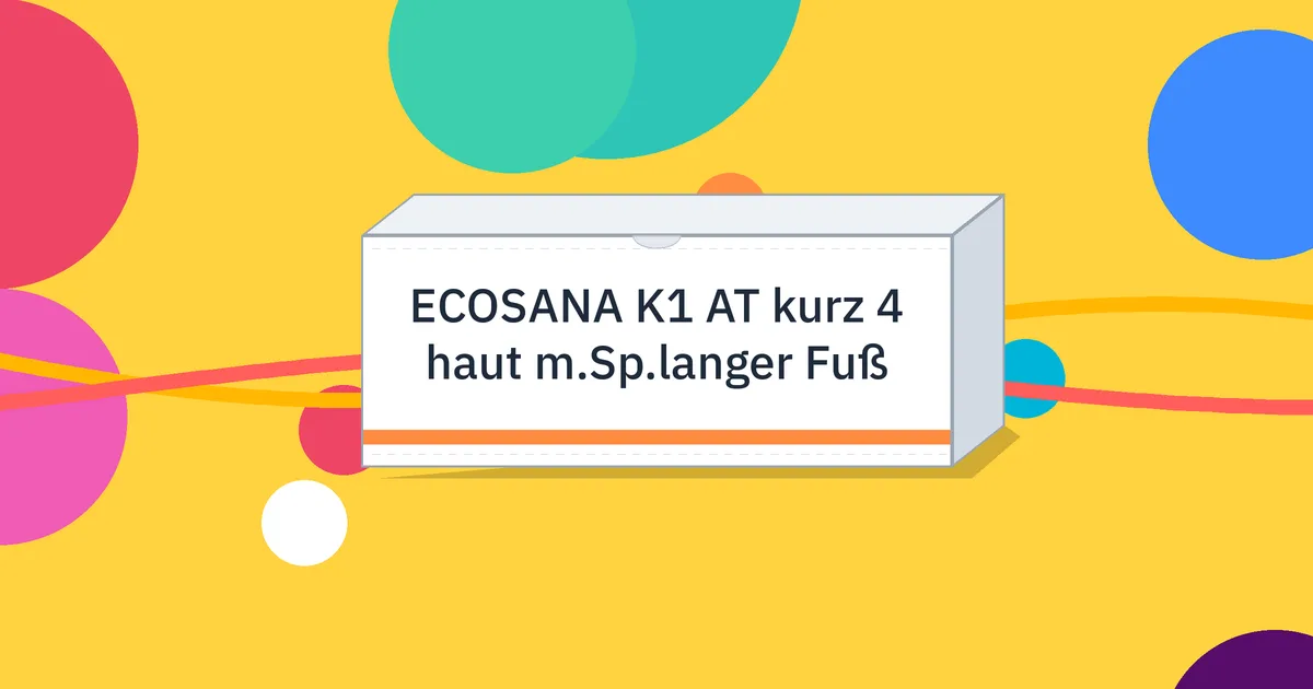 Symbolbild: Packung mit der Aufschrift ECOSANA K1 AT kurz 4 haut m.Sp.langer Fuß (PZN 04731893) – Verfügbarkeit und Bezug in Apotheken in Frankfurt am Main