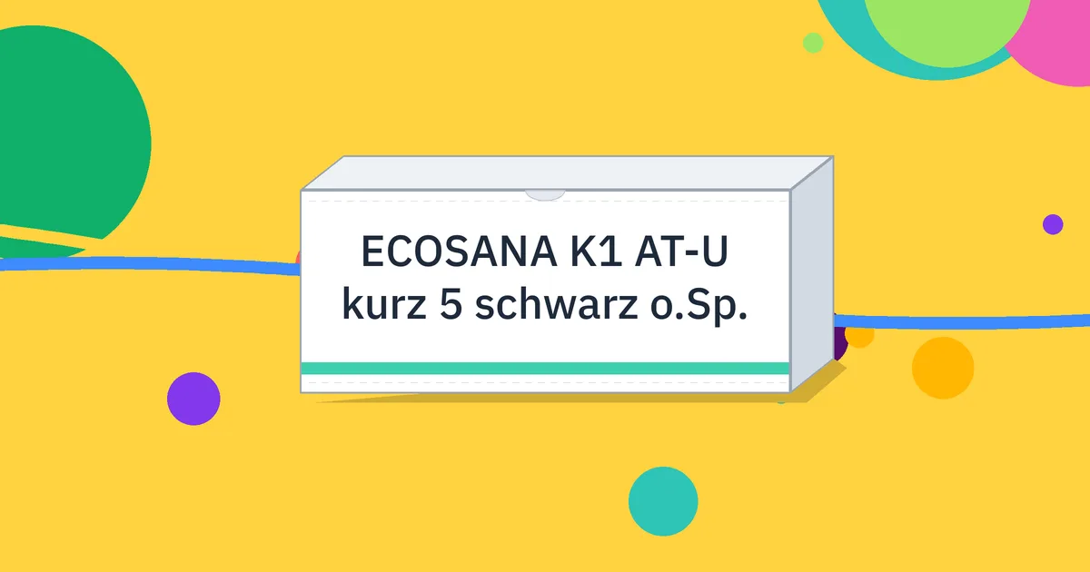 Symbolbild: Packung mit der Aufschrift ECOSANA K1 AT-U kurz 5 schwarz o.Sp. (PZN 04734443) – Verfügbarkeit und Bezug in Apotheken in Frankfurt am Main