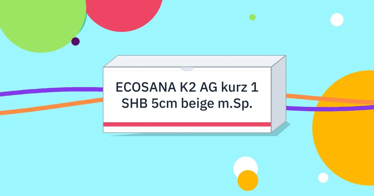 Symbolbild: Packung mit der Aufschrift ECOSANA K2 AG kurz 1 SHB 5cm beige m.Sp. (PZN 01371112) – Verfügbarkeit und Bezug in Apotheken in Frankfurt am Main