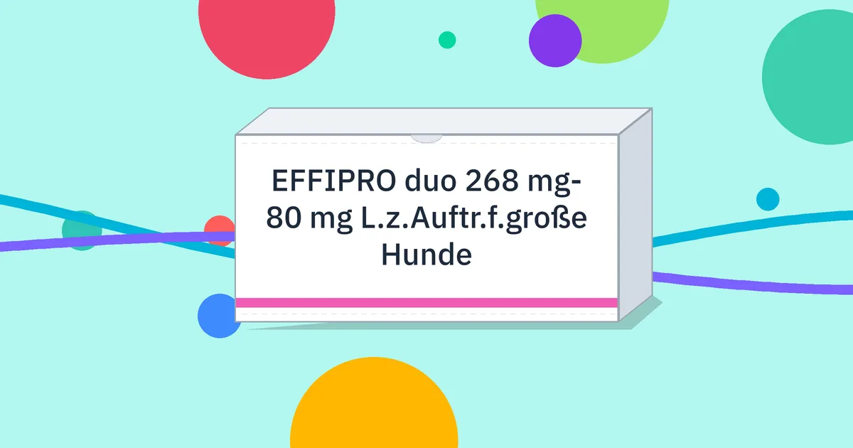 Symbolbild: Packung mit der Aufschrift EFFIPRO duo 268 mg-80 mg L.z.Auftr.f.große Hunde (PZN 13425563) – Verfügbarkeit und Bezug in Apotheken in Frankfurt am Main