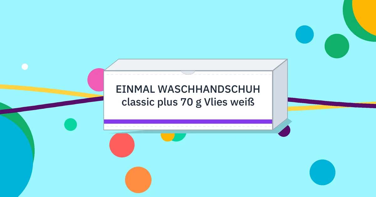 Symbolbild: Packung mit der Aufschrift EINMAL WASCHHANDSCHUH classic plus 70 g Vlies weiß (PZN 12392206) – Verfügbarkeit und Bezug in Apotheken in Frankfurt am Main