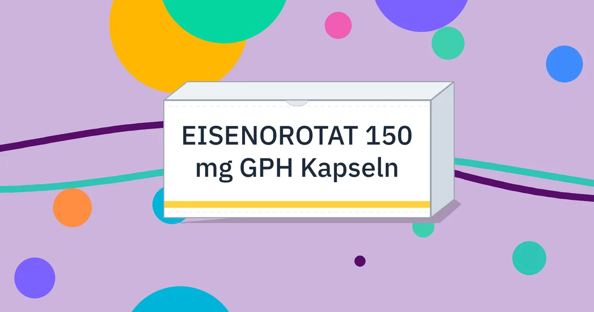 Symbolbild: Packung mit der Aufschrift EISENOROTAT 150 mg GPH Kapseln (PZN 16935543) – Verfügbarkeit und Bezug in Apotheken in Frankfurt am Main