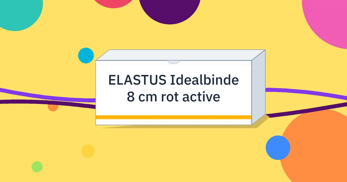 Symbolbild: Packung mit der Aufschrift ELASTUS Idealbinde 8 cm rot active (PZN 00649597) – Verfügbarkeit und Bezug in Apotheken in Frankfurt am Main