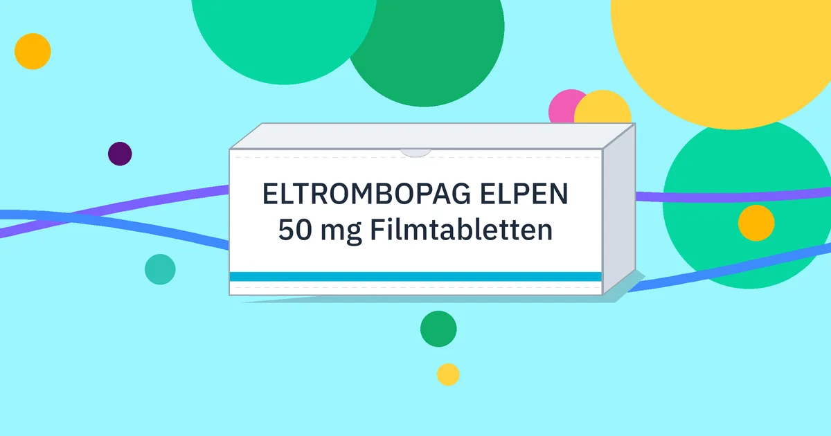 Symbolbild: Packung mit der Aufschrift ELTROMBOPAG ELPEN 50 mg Filmtabletten (PZN 19770373) – Verfügbarkeit und Bezug in Apotheken in Frankfurt am Main