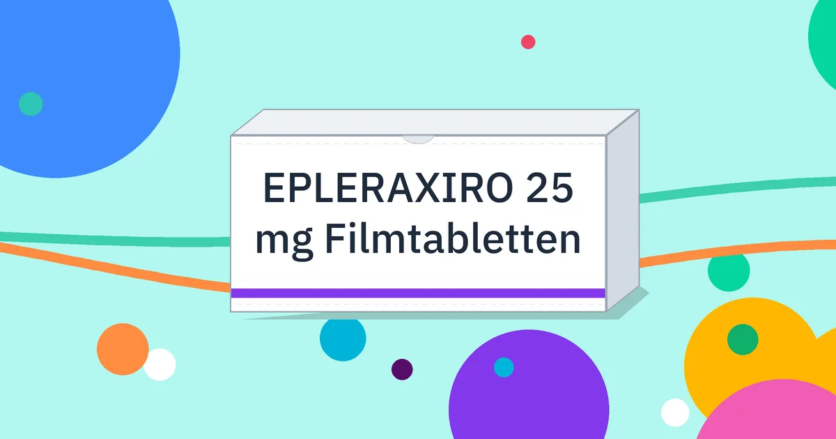 Symbolbild: Packung mit der Aufschrift EPLERAXIRO 25 mg Filmtabletten (PZN 17201748) – Verfügbarkeit und Bezug in Apotheken in Frankfurt am Main