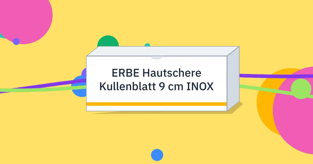 Symbolbild: Packung mit der Aufschrift ERBE Hautschere Kullenblatt 9 cm INOX (PZN 15733760) – Verfügbarkeit und Bezug in Apotheken in Frankfurt am Main