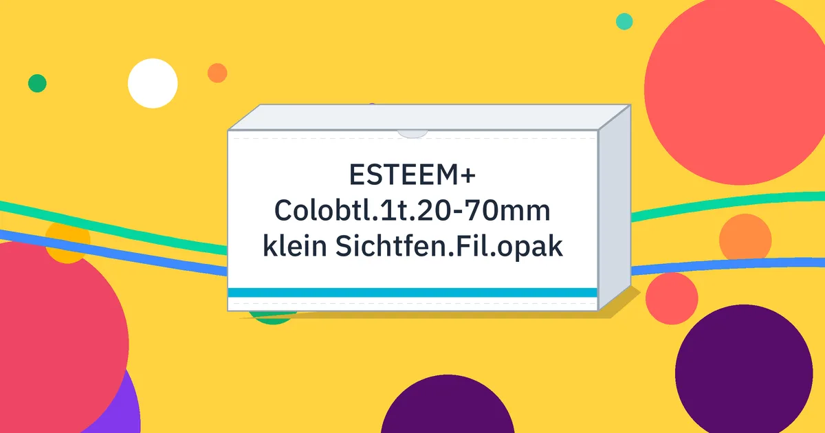 Symbolbild: Packung mit der Aufschrift ESTEEM+ Colobtl.1t.20-70mm klein Sichtfen.Fil.opak (PZN 13507344) – Verfügbarkeit und Bezug in Apotheken in Frankfurt am Main