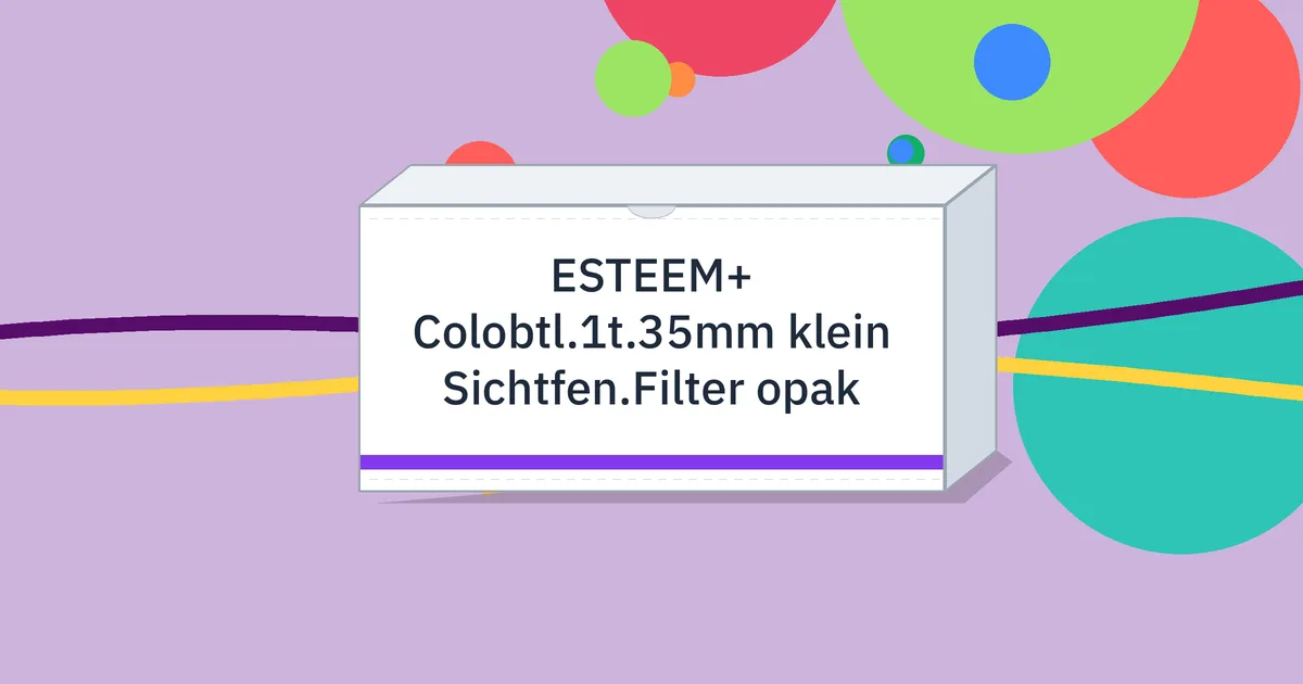 Symbolbild: Packung mit der Aufschrift ESTEEM+ Colobtl.1t.35mm klein Sichtfen.Filter opak (PZN 13507410) – Verfügbarkeit und Bezug in Apotheken in Frankfurt am Main