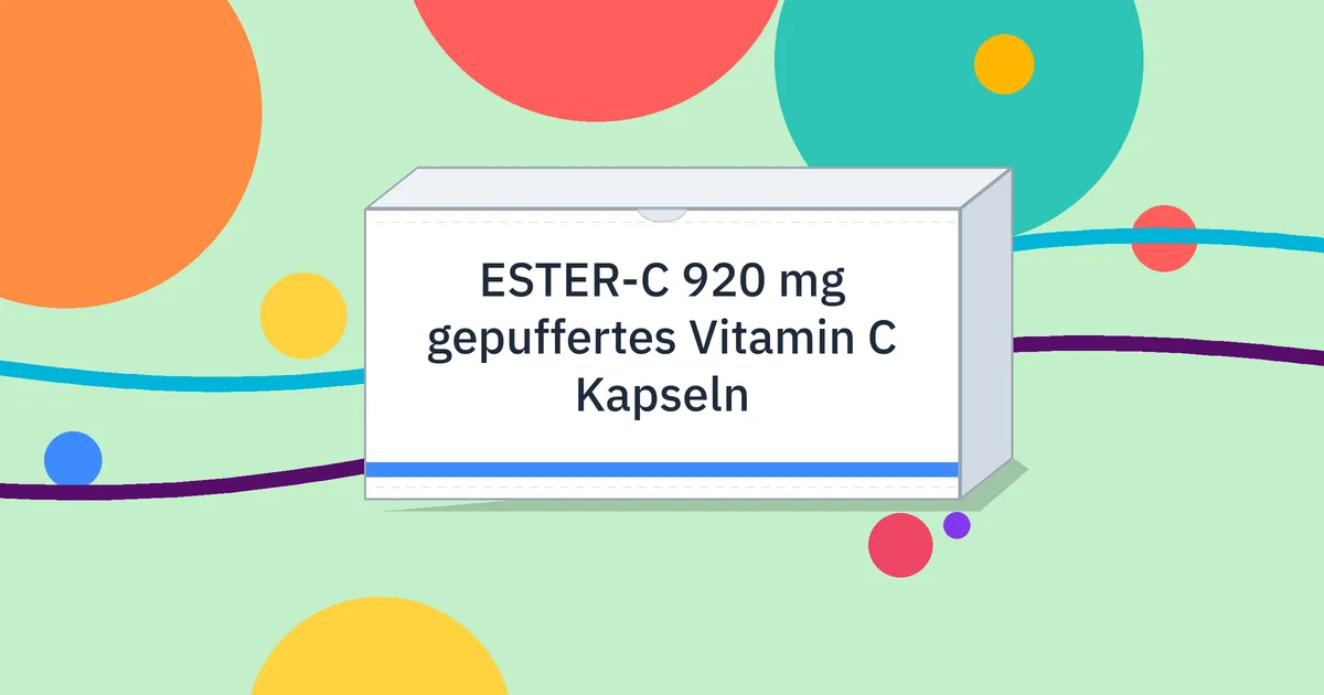Symbolbild: Packung mit der Aufschrift ESTER-C 920 mg gepuffertes Vitamin C Kapseln (PZN 15738303) – Verfügbarkeit und Bezug in Apotheken in Frankfurt am Main