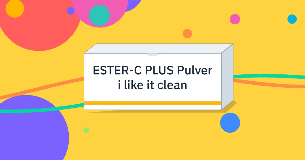 Symbolbild: Packung mit der Aufschrift ESTER-C PLUS Pulver i like it clean (PZN 19920861) – Verfügbarkeit und Bezug in Apotheken in Frankfurt am Main