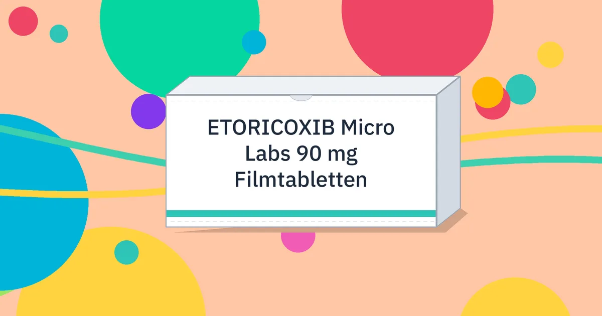 Symbolbild: Packung mit der Aufschrift ETORICOXIB Micro Labs 90 mg Filmtabletten (PZN 17872649) – Verfügbarkeit und Bezug in Apotheken in Frankfurt am Main