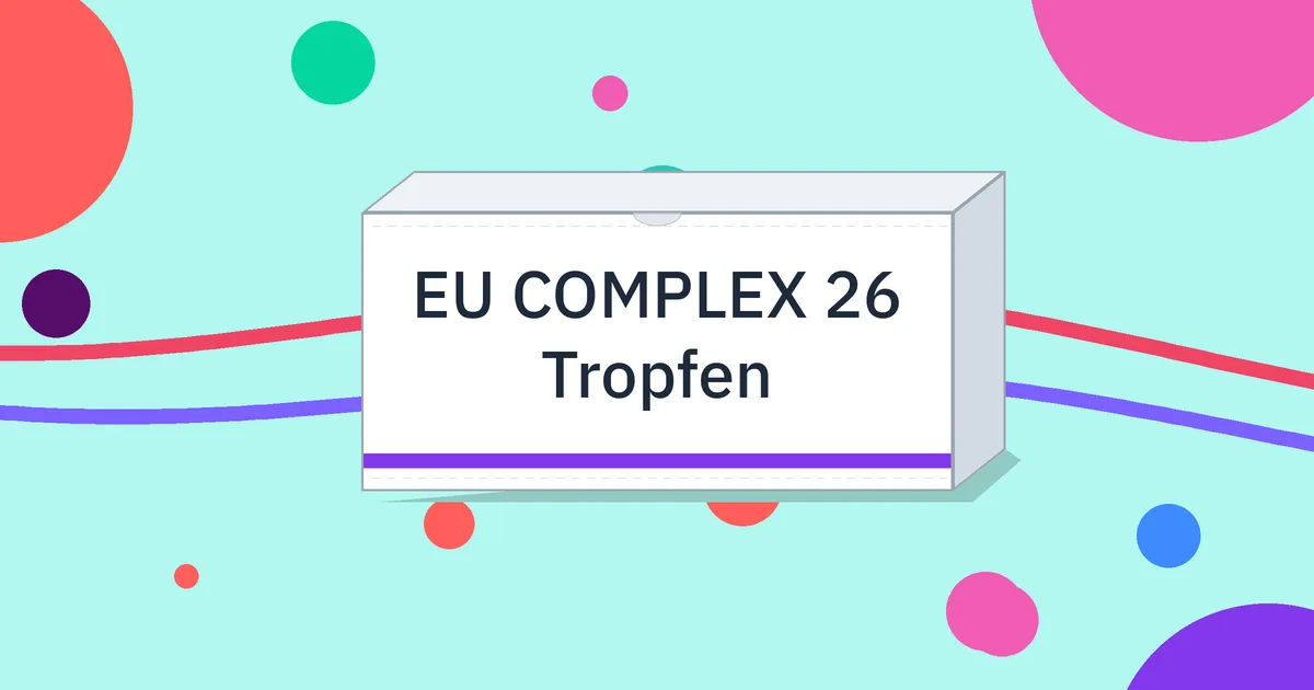 Symbolbild: Packung mit der Aufschrift EU COMPLEX 26 Tropfen (PZN 16952814) – Verfügbarkeit und Bezug in Apotheken in Frankfurt am Main