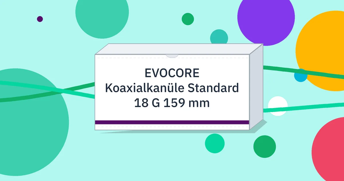 Symbolbild: Packung mit der Aufschrift EVOCORE Koaxialkanüle Standard 18 G 159 mm (PZN 11655709) – Verfügbarkeit und Bezug in Apotheken in Frankfurt am Main
