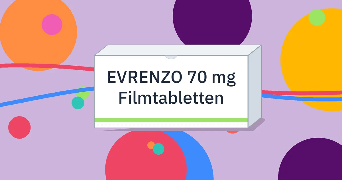 Symbolbild: Packung mit der Aufschrift EVRENZO 70 mg Filmtabletten (PZN 18738522) – Verfügbarkeit und Bezug in Apotheken in Frankfurt am Main