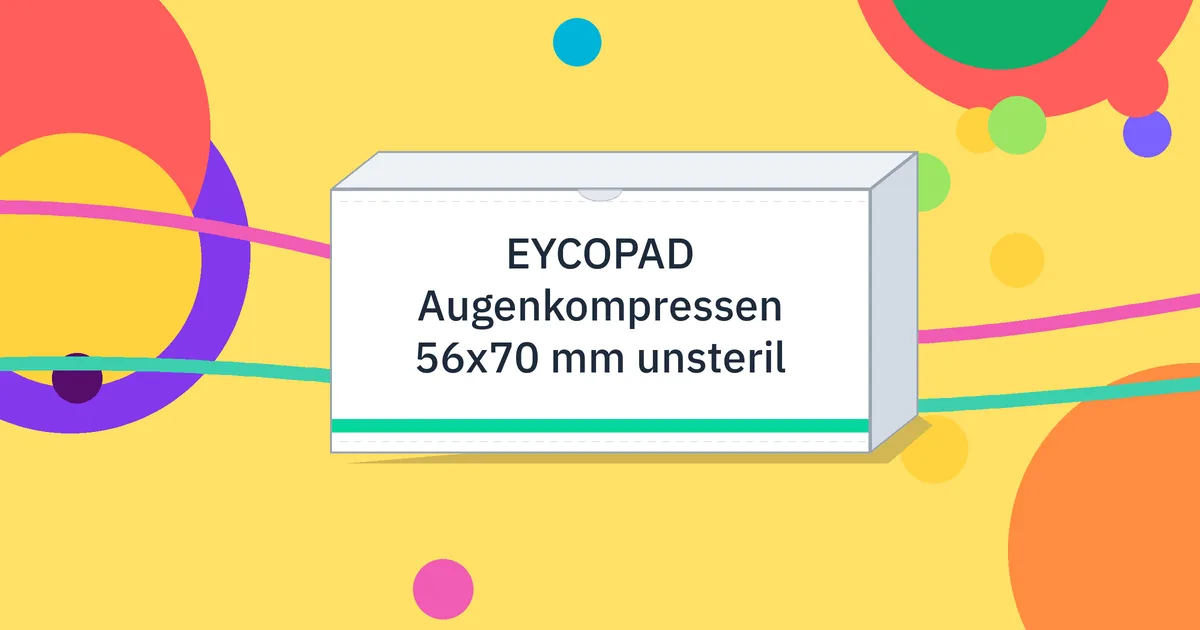 Symbolbild: Packung mit der Aufschrift EYCOPAD Augenkompressen 56x70 mm unsteril (PZN 19707110) – Verfügbarkeit und Bezug in Apotheken in Frankfurt am Main