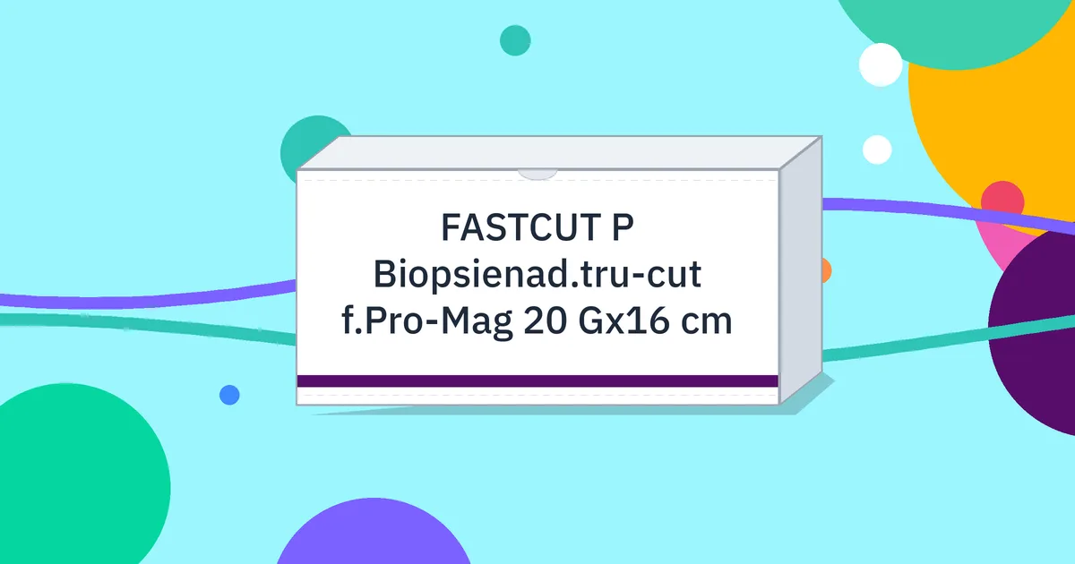 Symbolbild: Packung mit der Aufschrift FASTCUT P Biopsienad.tru-cut f.Pro-Mag 20 Gx16 cm (PZN 16087517) – Verfügbarkeit und Bezug in Apotheken in Frankfurt am Main