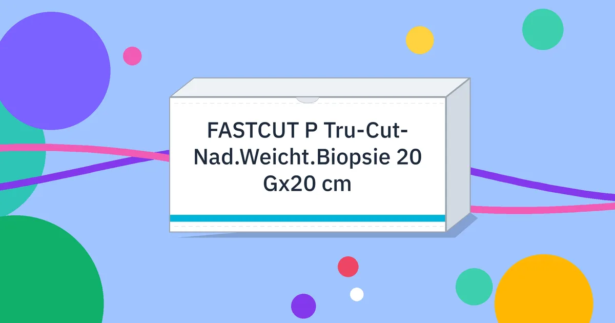 Symbolbild: Packung mit der Aufschrift FASTCUT P Tru-Cut-Nad.Weicht.Biopsie 20 Gx20 cm (PZN 19735000) – Verfügbarkeit und Bezug in Apotheken in Frankfurt am Main